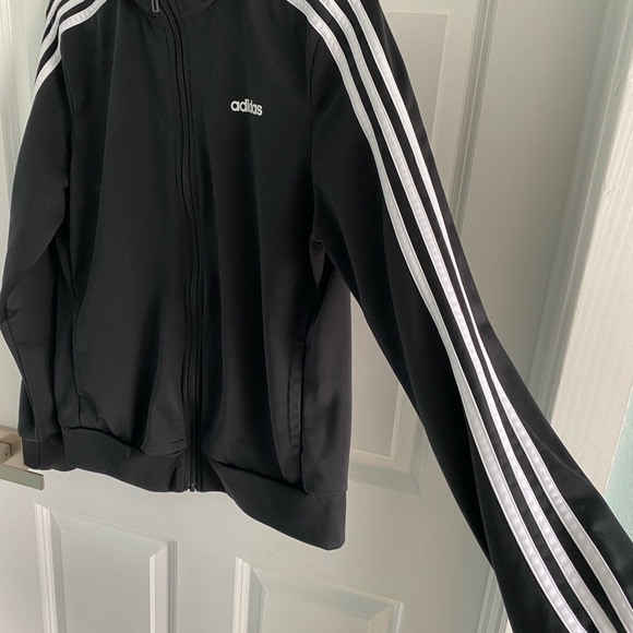 adidas | Jackets & Coats | Adidas Black Jacket With White Accents ...
